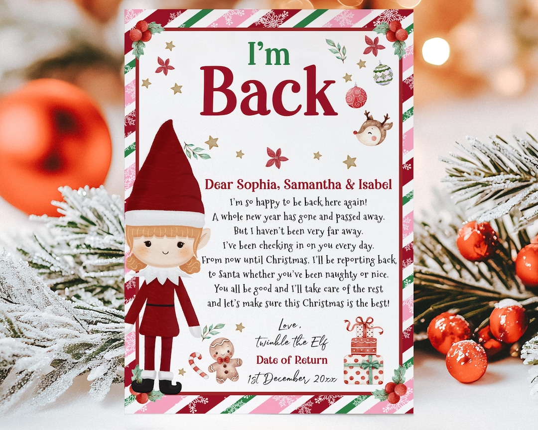 Editable Girl I'm Back Letter From Elf, Elf Welcome Back Letter ...
