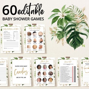Editable Tropical Baby Shower Game Bundle, Green Leaves Baby Shower ...