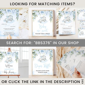 Editable Blue Boy Elephant Baby Shower Welcome Sign, Blue Floral ...