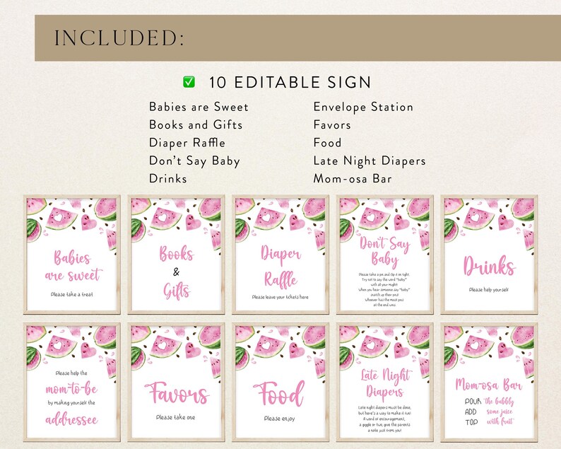 Editable Pink Watermelon Baby Shower Table Sign, Watermelon Shower ...
