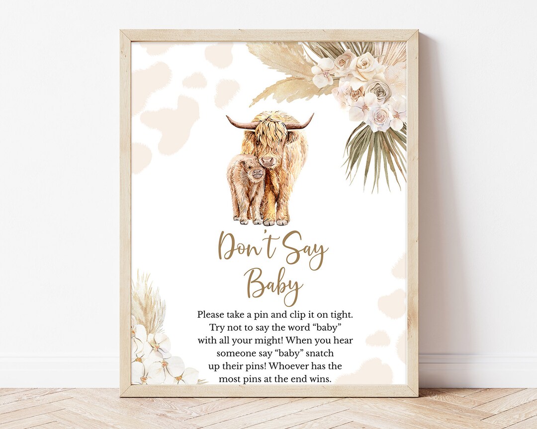 Don't Say Baby Game Holy Cow Baby Shower, Neutral Highland Cow Baby ...