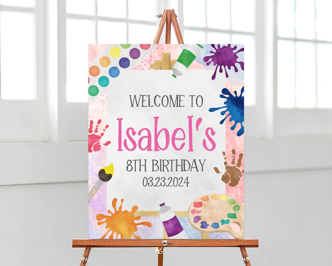 Editable Art Birthday Party Welcome Sign, Let's Paint Birthday Party ...