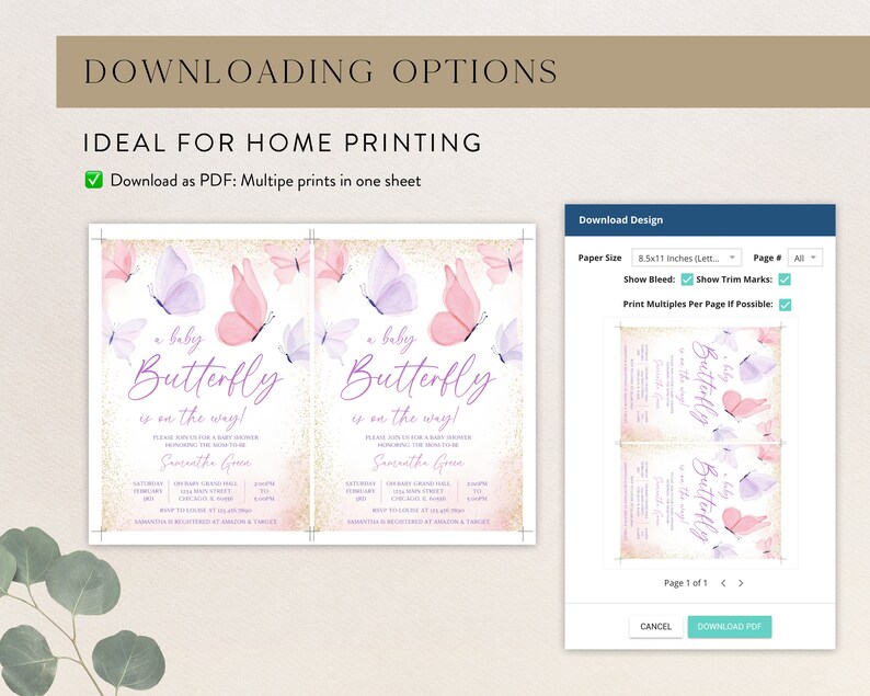Editable Pink Purple Butterfly Baby Shower Invitation Bundle, Pastel ...