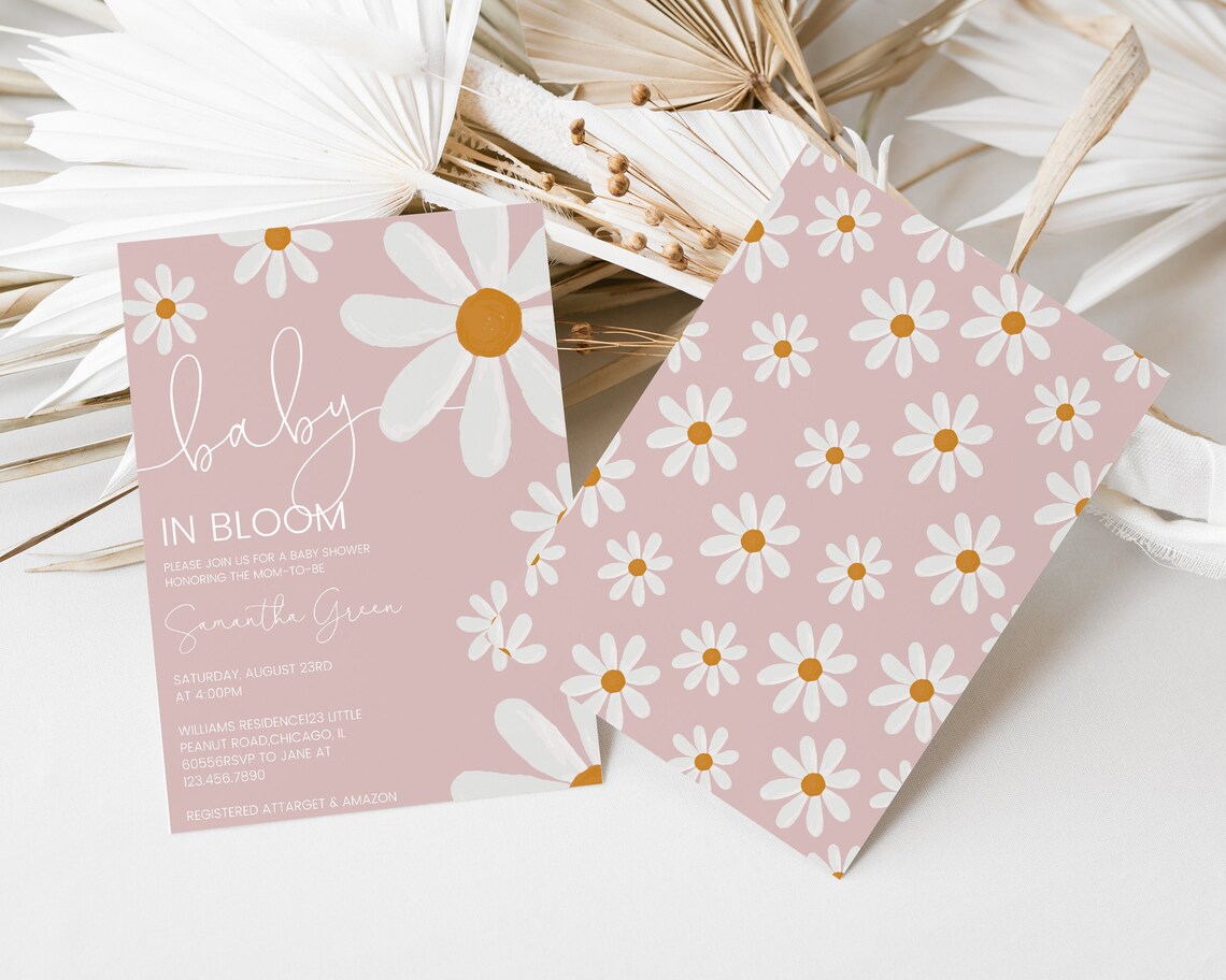 Editable Daisy Baby Shower Invitation Bundle, Baby in Bloom Daisy Baby ...