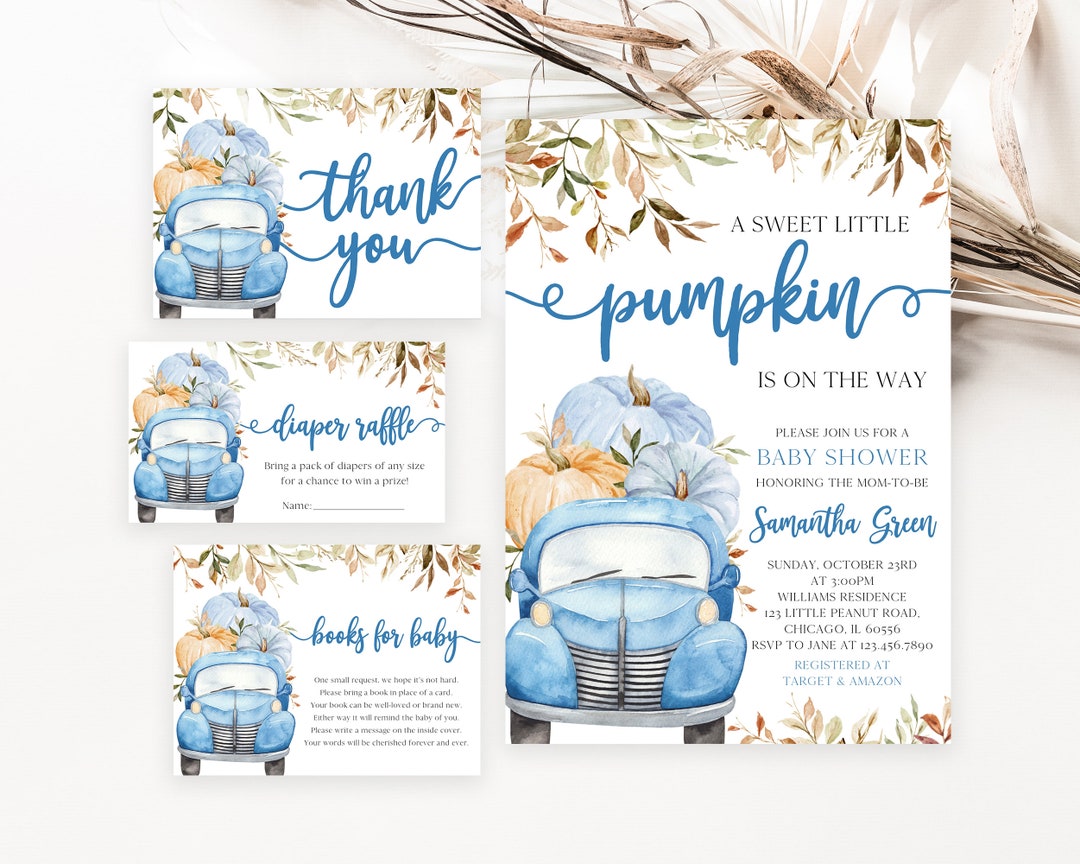 Editable Boy Pumpkin Truck Baby Shower Invitation Bundle, Fall Pumpkin ...