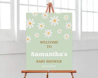 Editable Daisy Baby Shower Welcome Sign, Bohemian Pink Daisy Baby ...