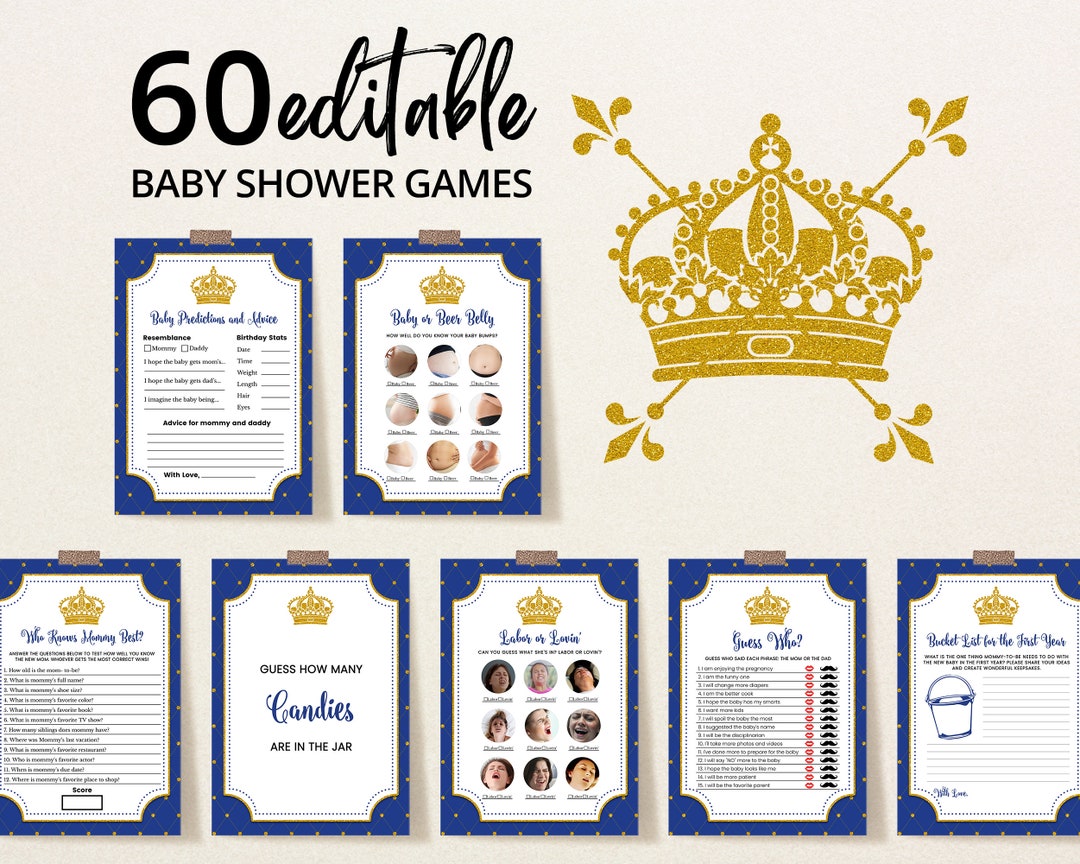 Editable Prince Baby Shower Game Bundle, Royal Prince Baby Shower Game ...