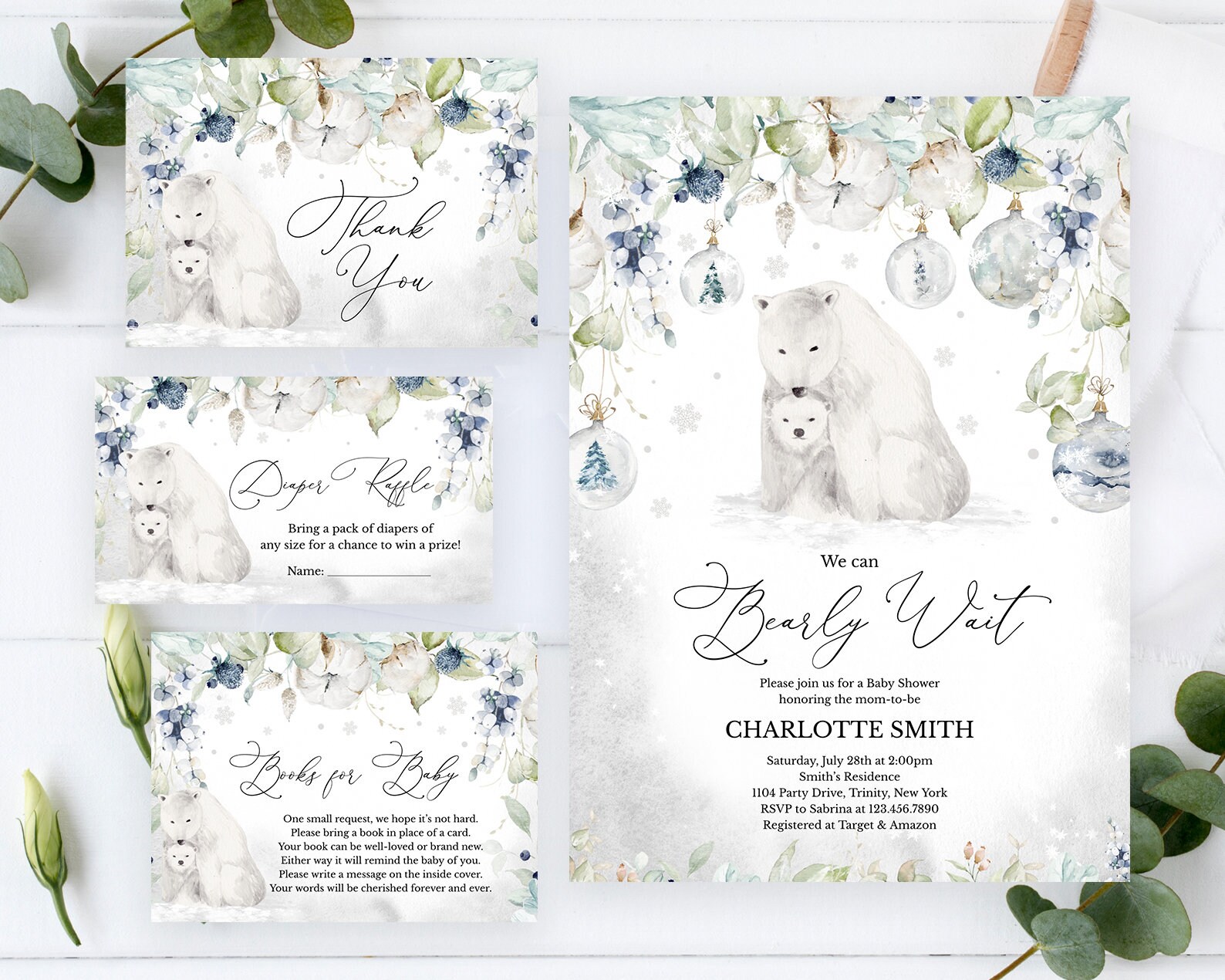 Editable Winter Polar Bear Baby Shower Invitation Bundle - Etsy