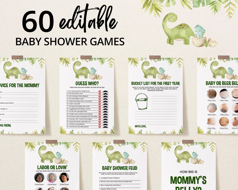 Editable Dinosaur Baby Shower Game Bundle Boho Greenery - Etsy