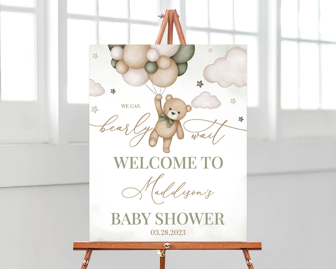 Editable Gender Neutral Bear Baby Shower Welcome Sign, We Can Bearly ...