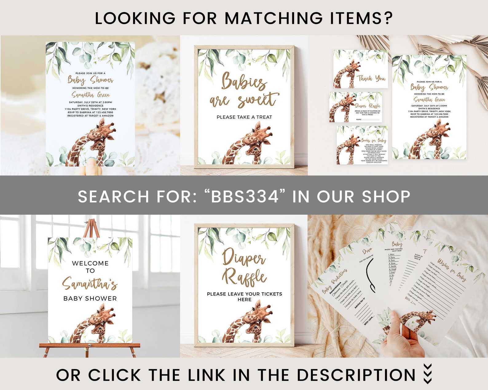 Editable Giraffe Baby Shower Game Bundle, Greenery Giraffe Baby Shower ...