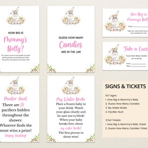 Editable Floral Rabbit Baby Shower Game Bundle, Pink Rabbit Baby Shower ...