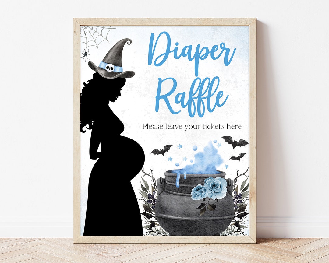 Diaper Raffle Sign A Baby is Brewing Blue Halloween Baby Shower, Boy ...