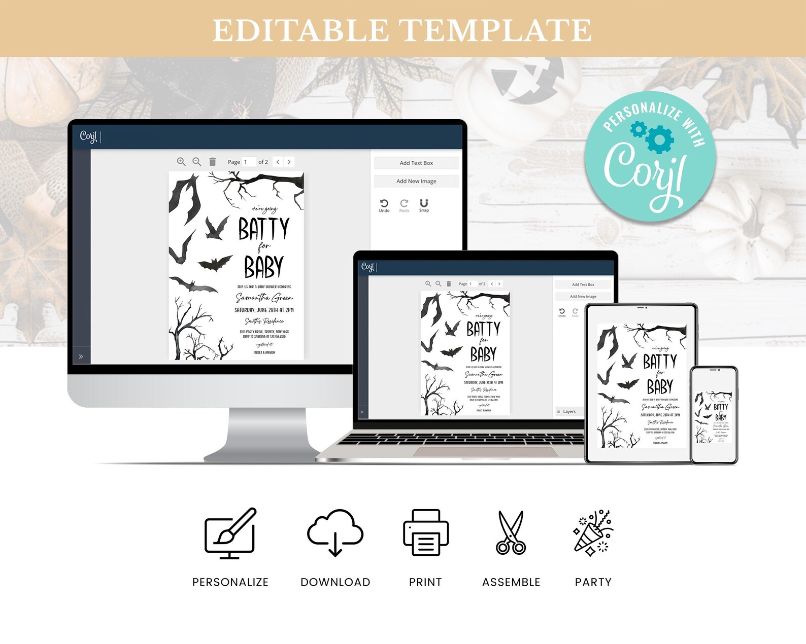 Editable We're Going Batty for Baby Shower Invitation, Gender Neutral ...