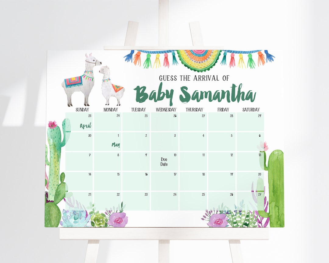 Editable Llama Baby Shower Guess Baby's Arrival, Cactus Llama Baby ...