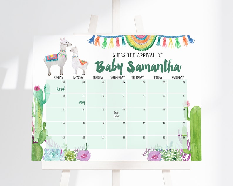 Editable Llama Baby Shower Guess Baby's Arrival, Cactus Llama Baby ...