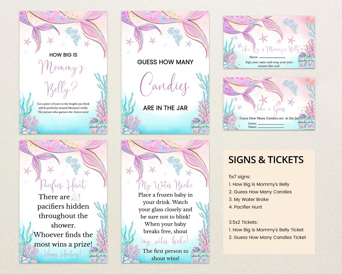 Editable Mermaid Baby Shower Game Bundle, Under the Sea Baby Shower ...