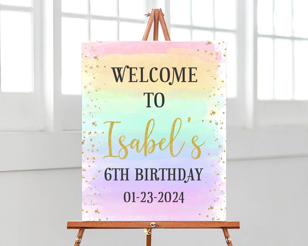 Editable Rainbow Birthday Welcome Sign, Bright Rainbow Birthday Poster ...