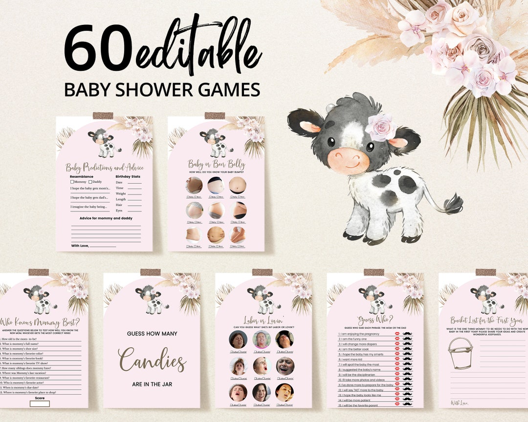Paquete de juegos editables de baby shower de vaca juegos de - Etsy México