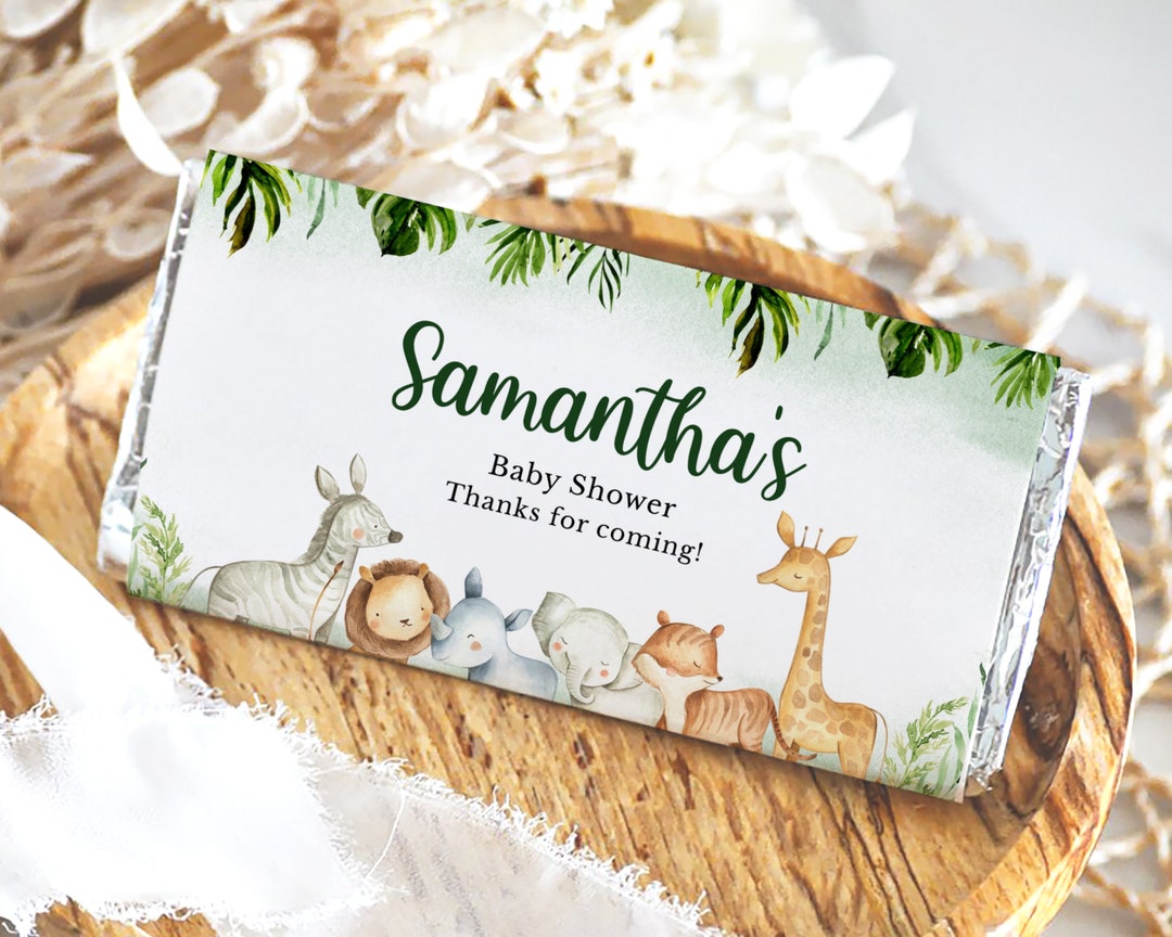 Editable Safari Animals Baby Shower Chocolate Wrapper, Boy Safari ...