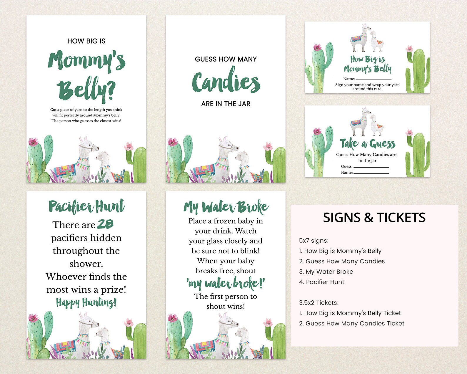 Editable Llama Baby Shower Game Bundle Cactus Llama Baby - Etsy