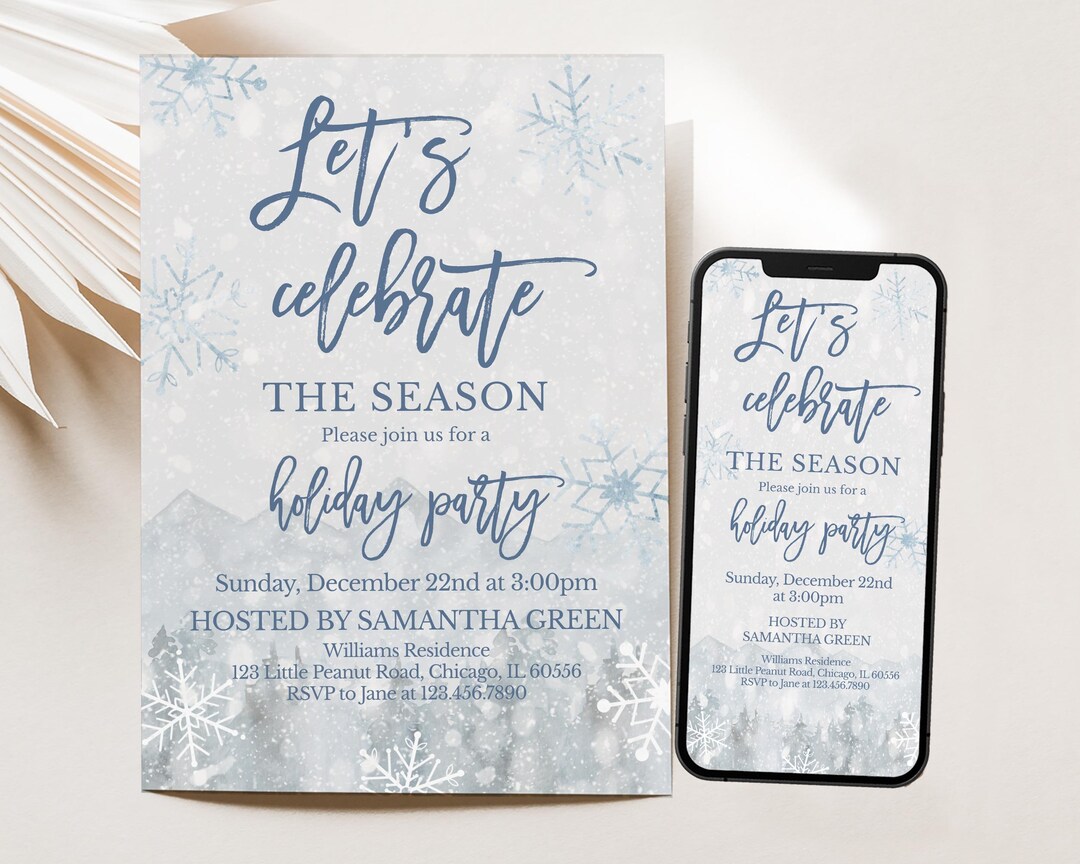 Editable Let's Celebrate the Season Holiday Party Invitation, Winter ...