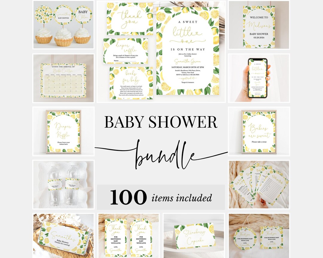 Editable Gender Neutral Lemon Baby Shower Bundle, Lemon Baby Shower ...