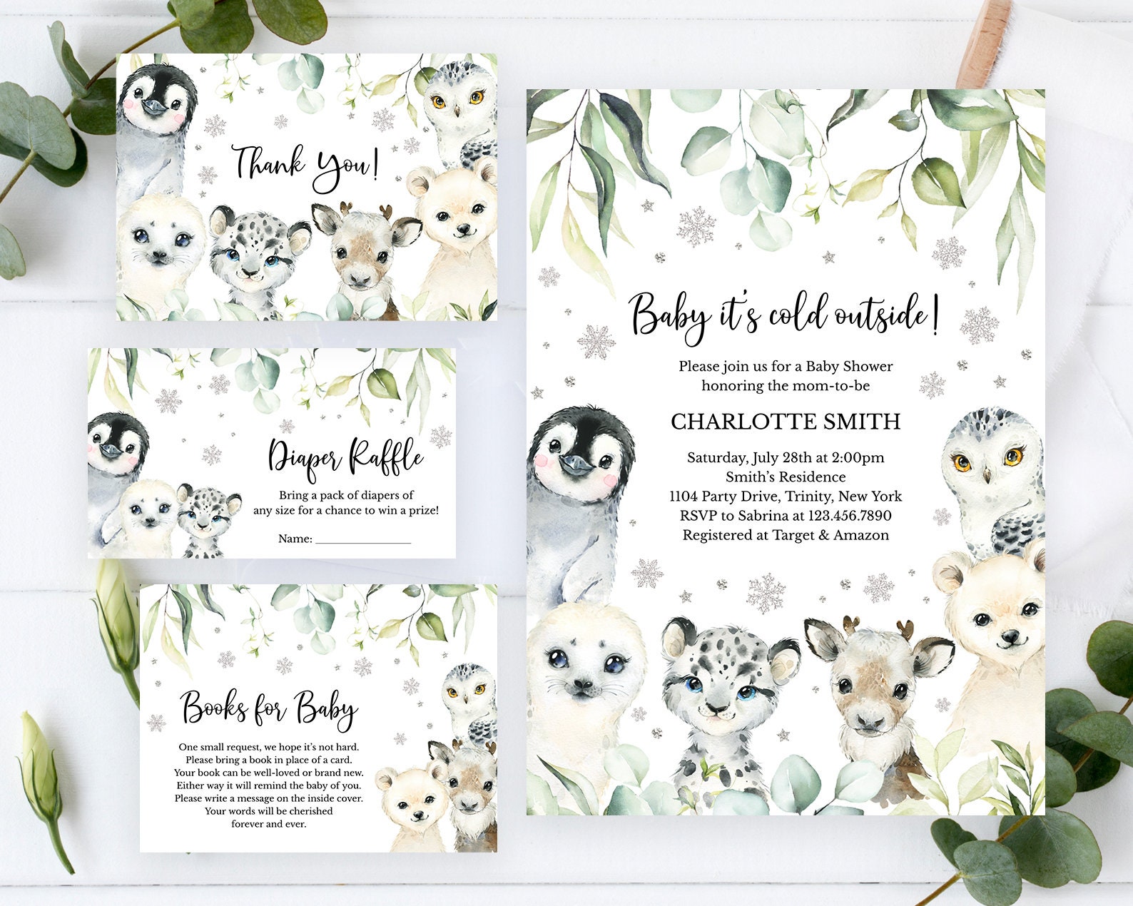 Editable Winter Arctic Animals Baby Shower Invitation Bundle - Etsy