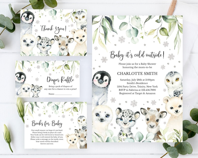 Editable Winter Arctic Animals Baby Shower Invitation Bundle - Etsy
