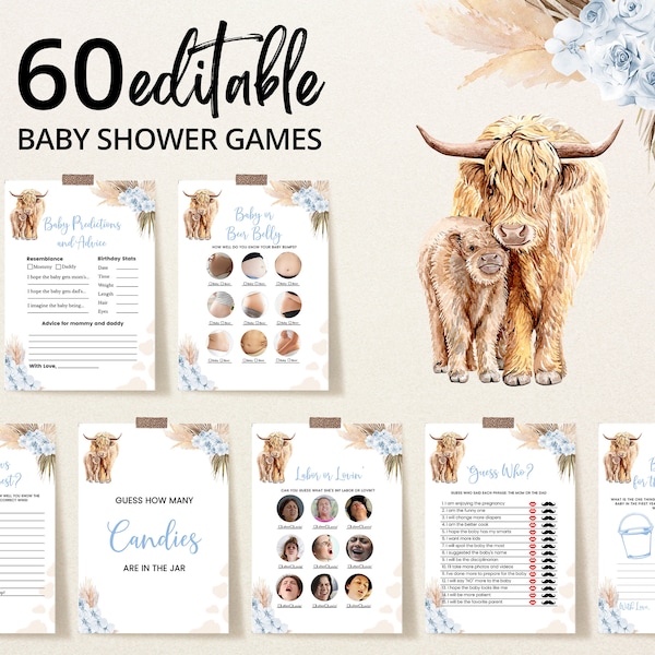 Highland Cow Baby Shower Games Bundle, Boho Baby Shower Bundle, - Etsy
