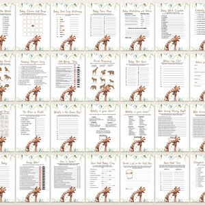 Editable Giraffe Baby Shower Game Bundle Greenery Giraffe - Etsy