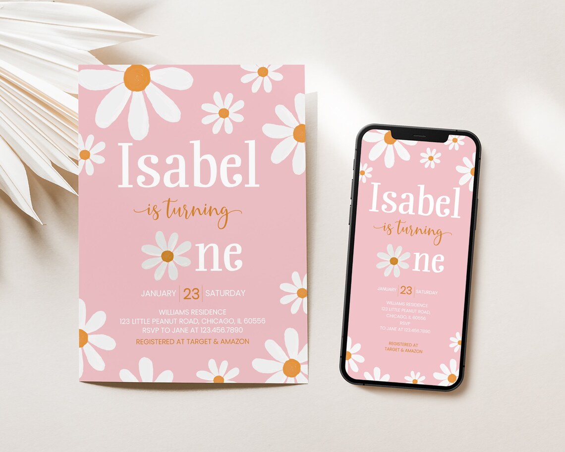 Editable Daisy First Birthday Invitation, Bohemian Daisy Birthday ...