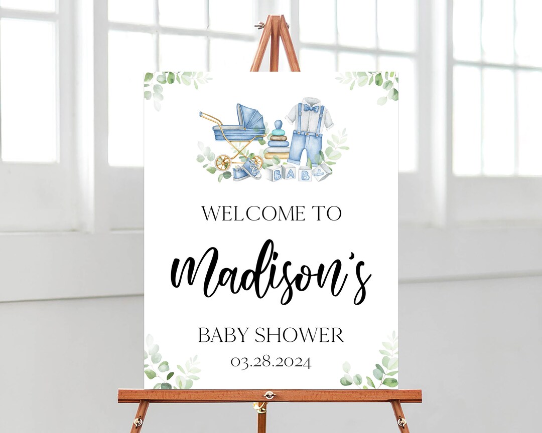 Editable It's a Boy Baby Clothes Baby Shower Welcome Sign, Boy Greenery ...