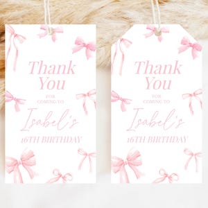 Editable Pink Bow Birthday Favor Tag, Pink Bow Girl Birthday Thank You ...