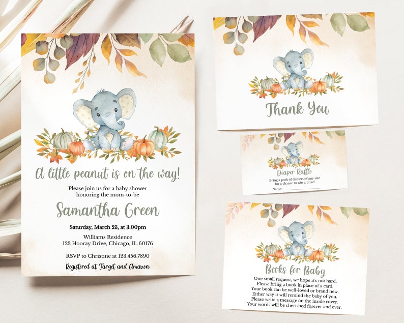 Editable Fall Elephant Baby Shower Invitation Bundle Pumpkin - Etsy
