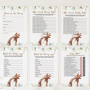 Editable Giraffe Baby Shower Game Bundle Greenery Giraffe - Etsy