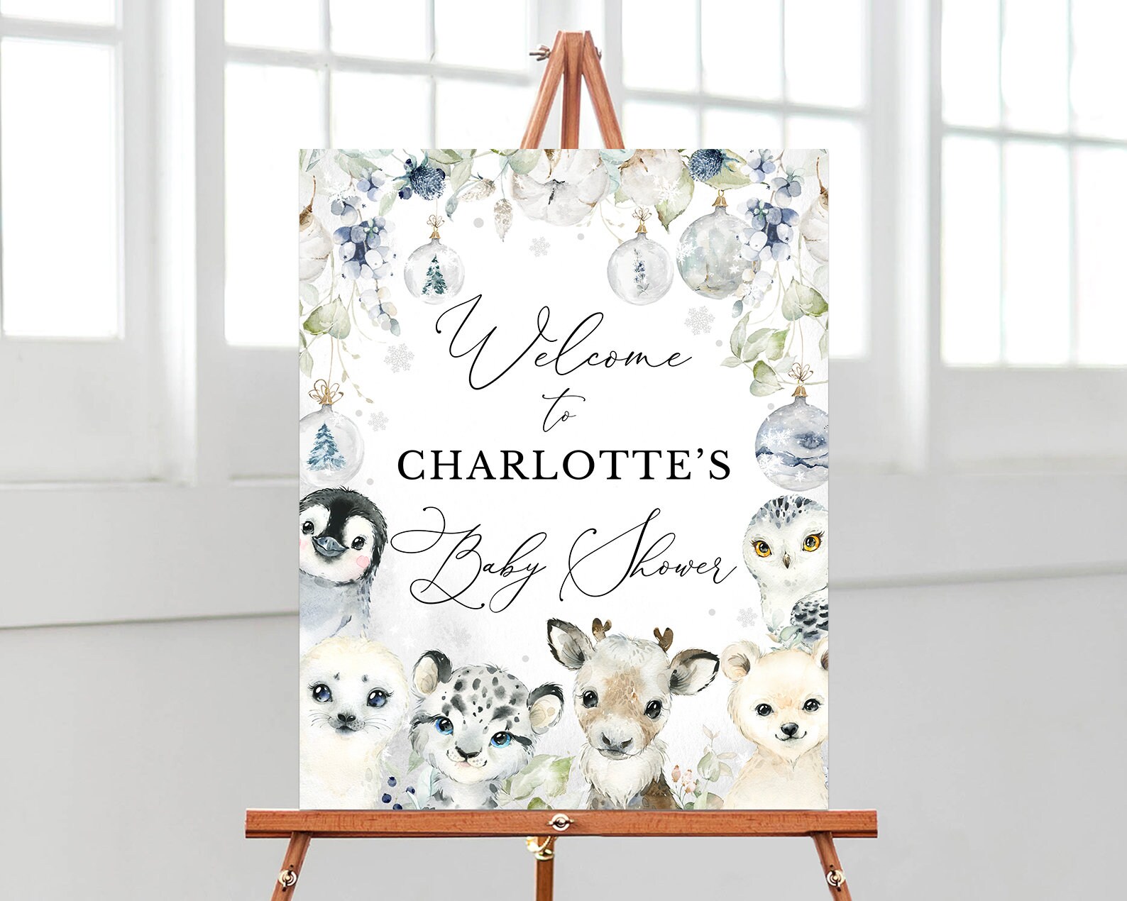 Editable Winter Arctic Animals Baby Shower Welcome Sign - Etsy