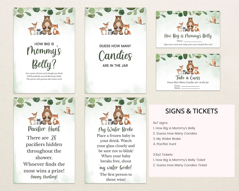 Editable Woodland Baby Shower Game Bundle Boy Woodland Baby - Etsy