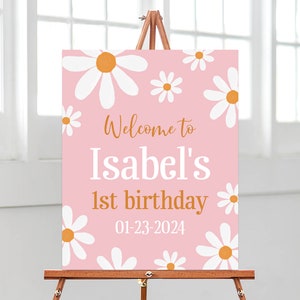 Editable Daisy First Birthday Welcome Sign, Bohemian Daisy Birthday ...