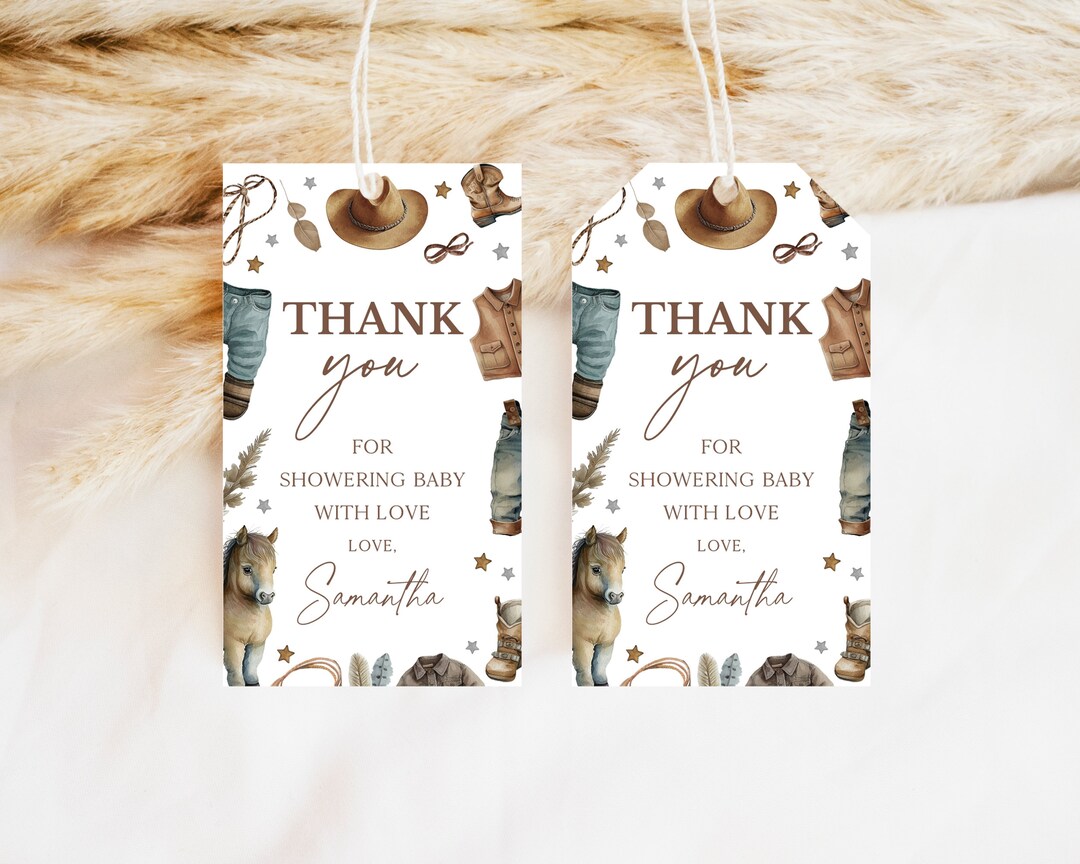 Editable A Little Cowboy Baby Shower Favor Tag, West Baby Shower Thank ...