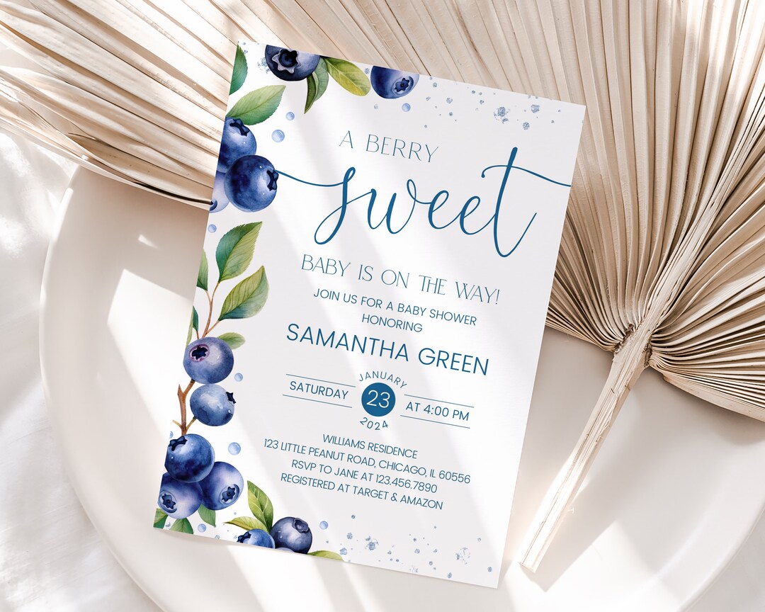 Editable Blueberry Baby Shower Invitation, Berry Sweet Blueberry Baby ...