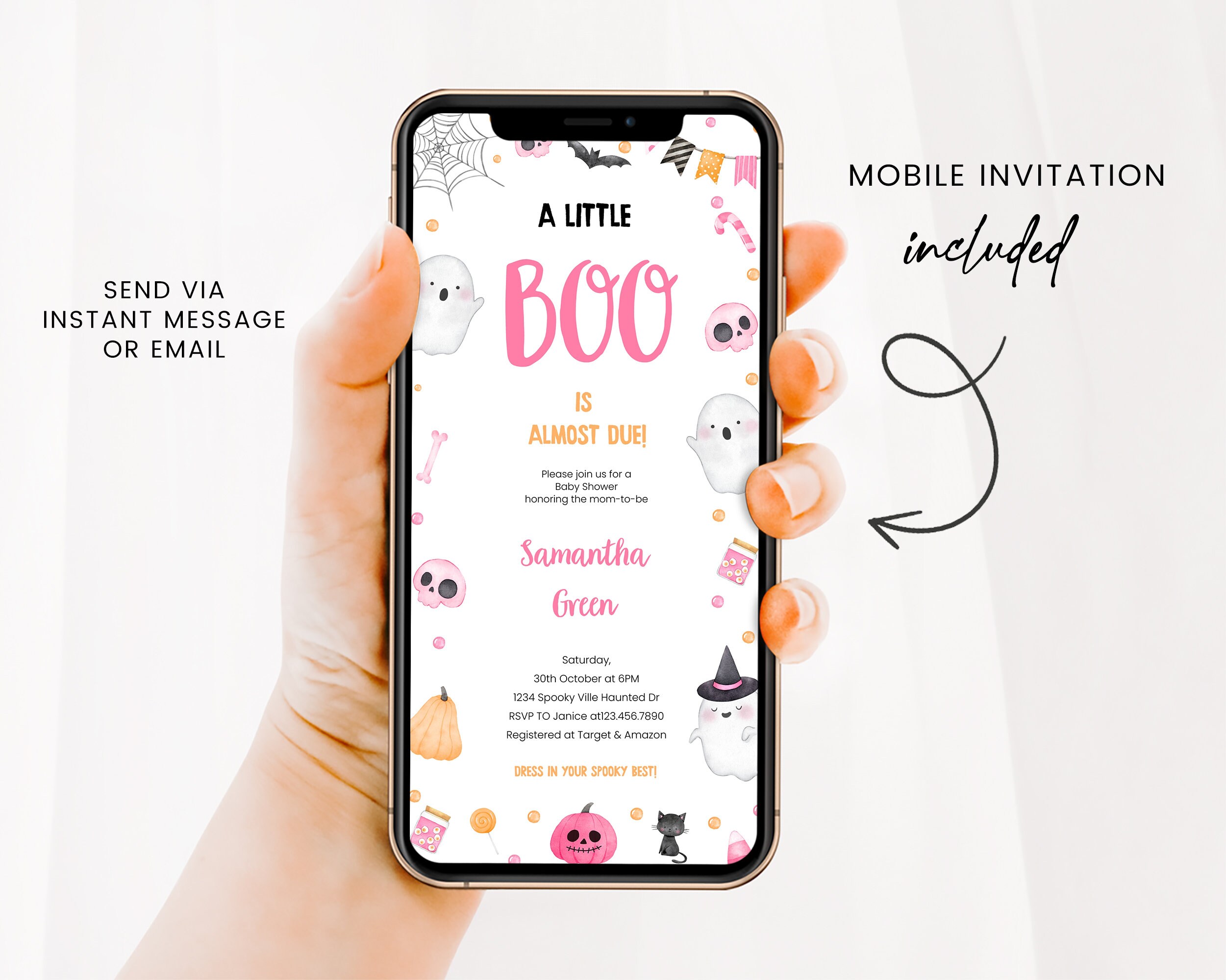 Editable Pink A Little Boo Baby Shower Invitation Bundle, Girl ...