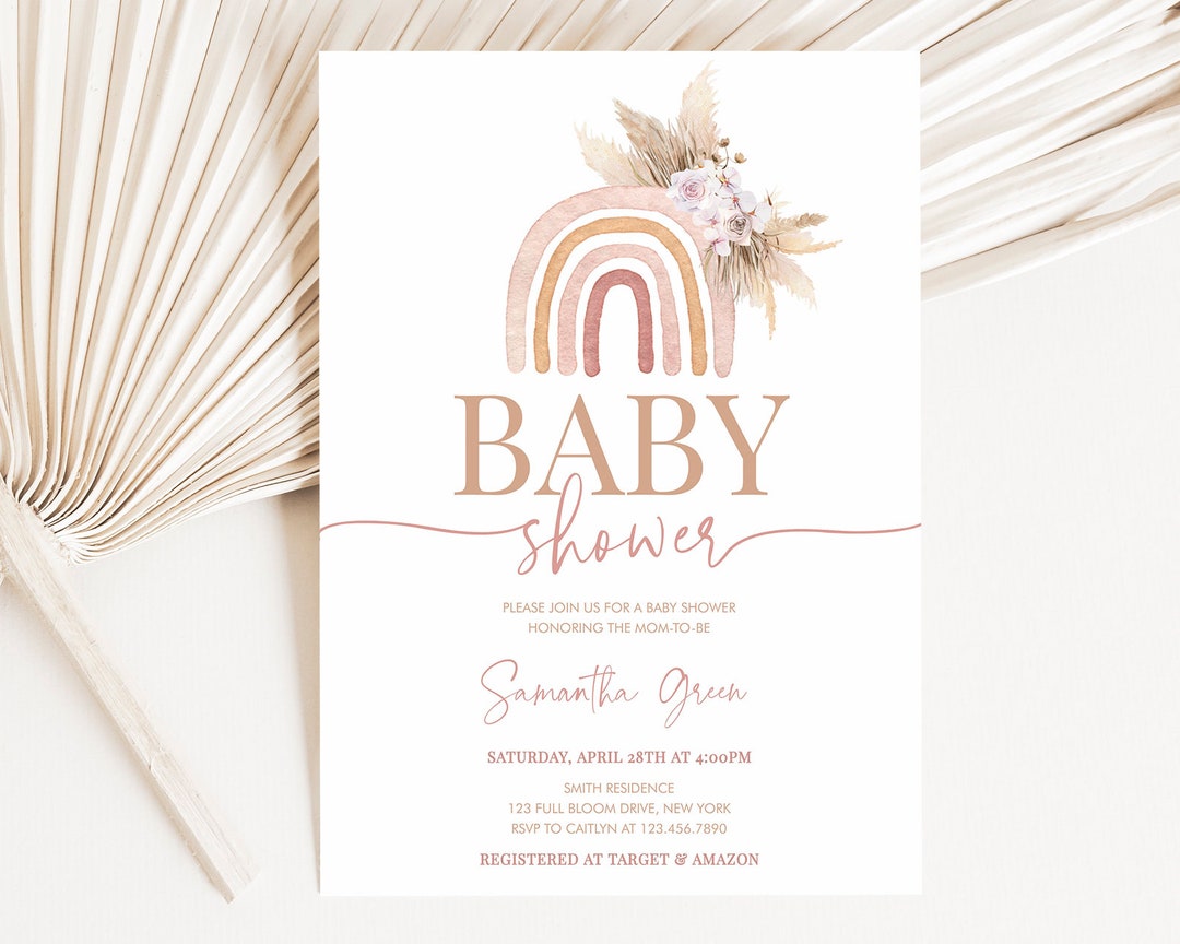 Editable Boho Rainbow Baby Shower Invitation Rustic Rainbow - Etsy