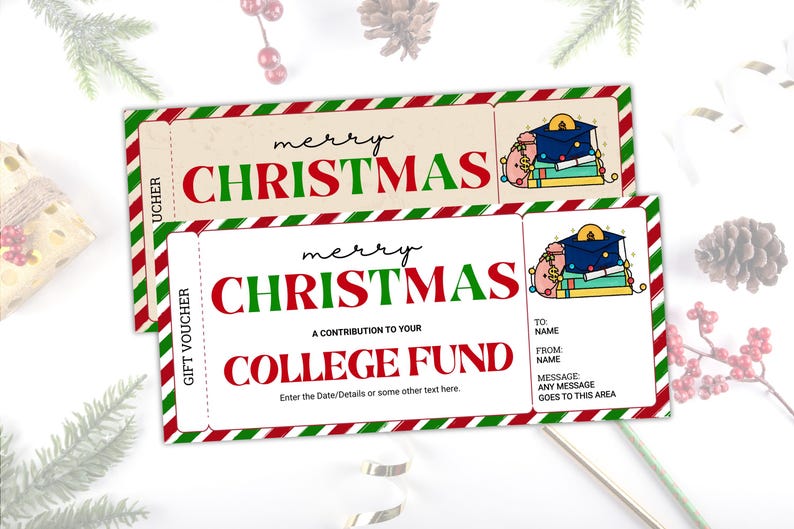 Editable Christmas College Fund Gift Voucher, Tuition Gift Ticket ...