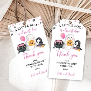 Editable Pink A Little Boo Baby Shower Favor Tag, Girl Halloween Baby ...