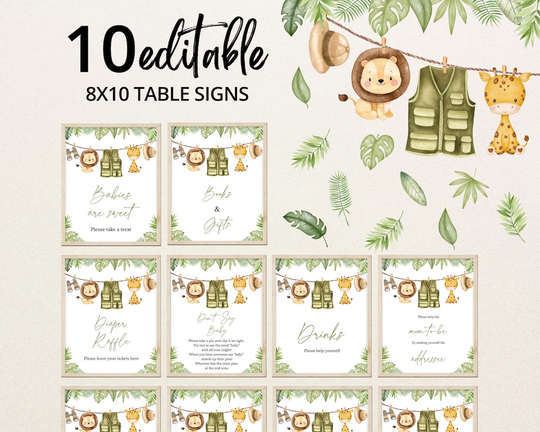 Editable A Little Wild One Baby Shower Table Sign, Modern Safari Jungle ...
