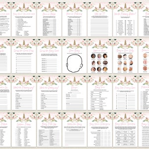 Editable Unicorn Baby Shower Game Bundle, Floral Unicorn Baby Shower ...