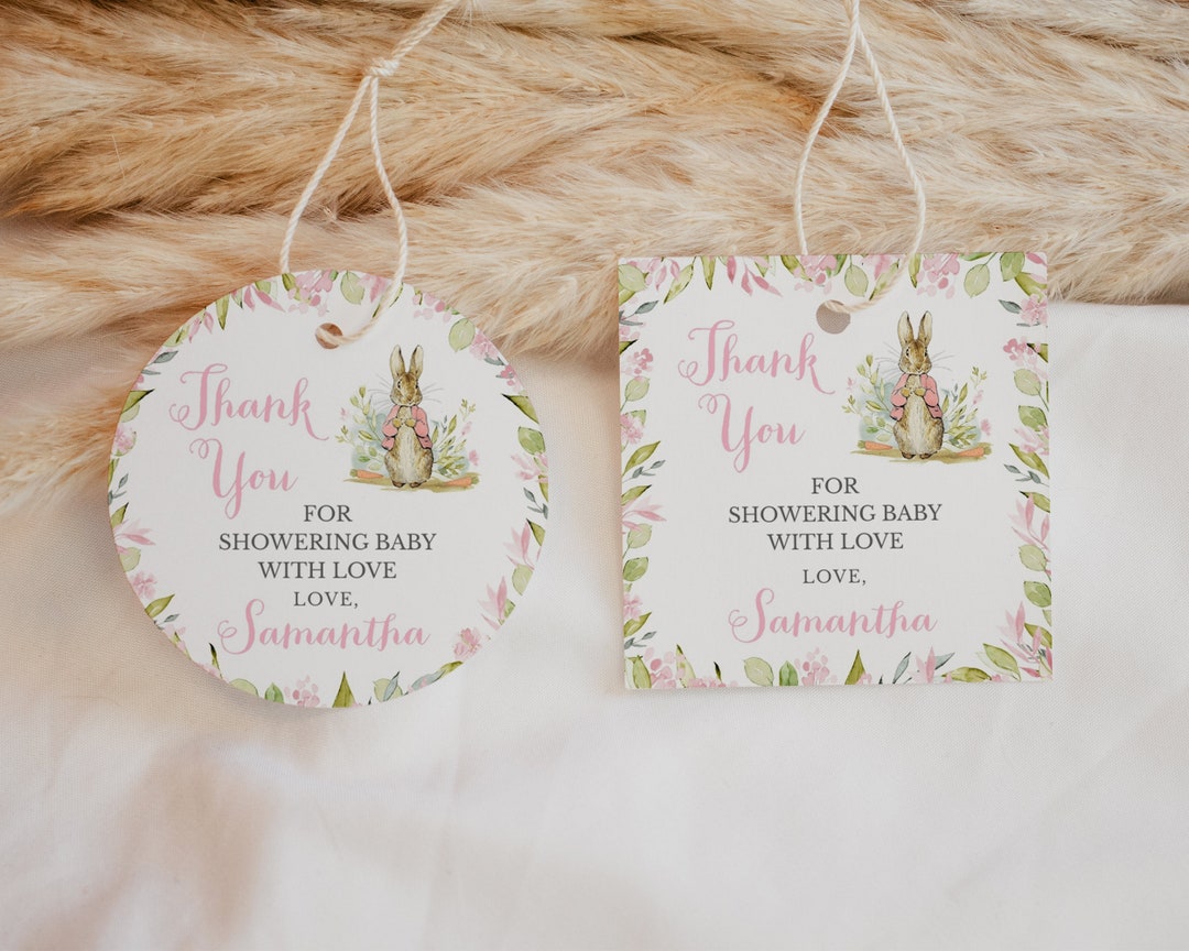 Editable Peter Rabbit Baby Shower Favor Tag, Pink Peter Rabbit Baby ...