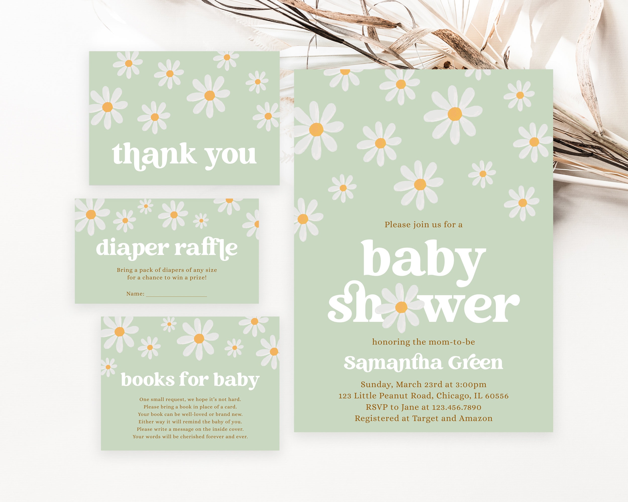 Editable Daisy Baby Shower Invitation Bundle, Bohemian Daisy Baby ...
