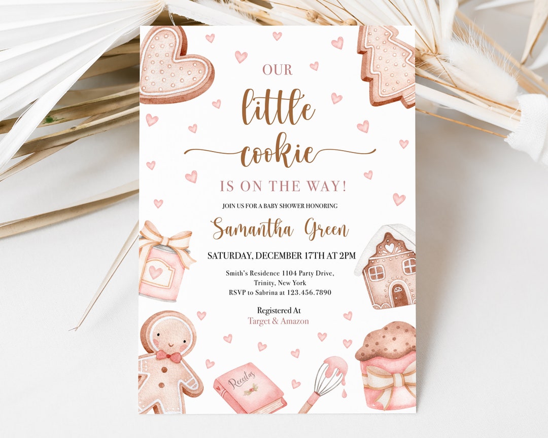 Editable Pink A Little Cookie Baby Shower Invitation, Pink Gingerbread ...
